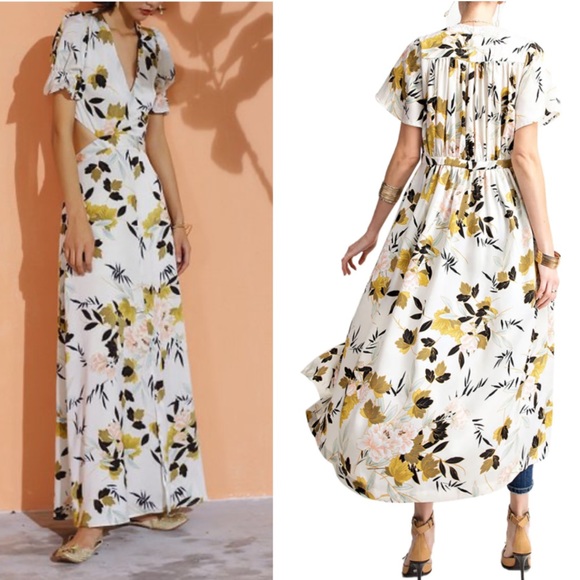 easel | Dresses | Easel Satin Pastel Yellow Floral Wrap Maxi Dress Kimono L | Poshmark